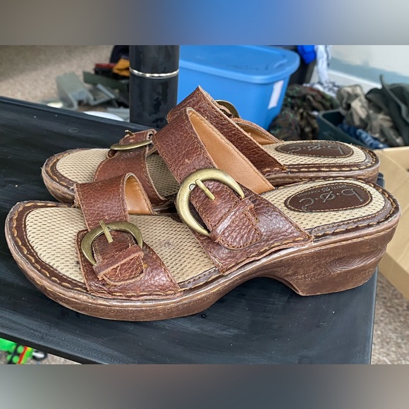 boc | Shoes | Born Boc Womens Brown Genuine Leather Double Strap Slides ...
